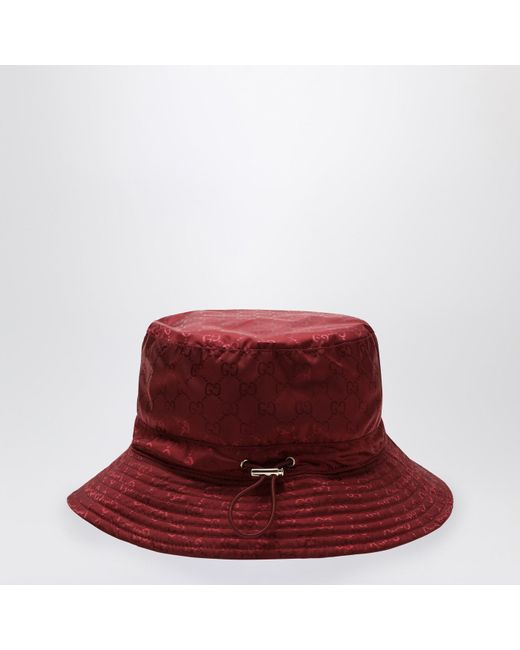 Gucci Reversible Burgundy Nylon Gg Hat in Red | Lyst UK