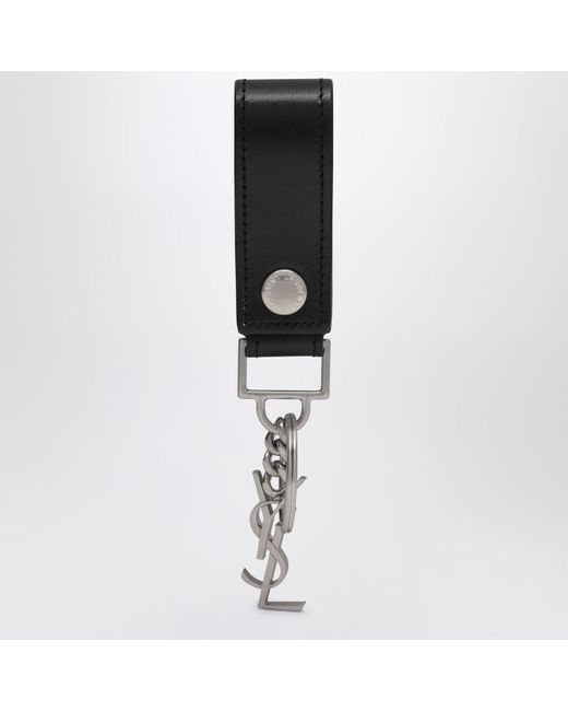 Saint Laurent Cassandre Leather Keychain in Black for Men | Lyst UK