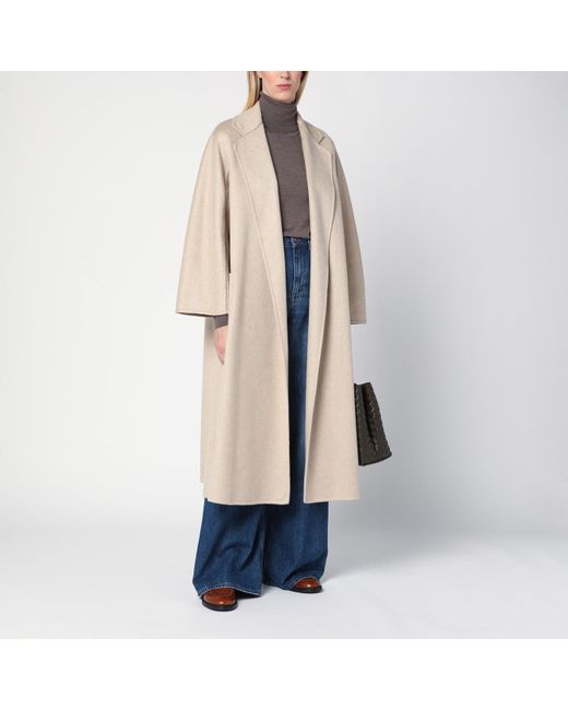 Max Mara Sand-coloured Cashmere Long Coat in Natural | Lyst