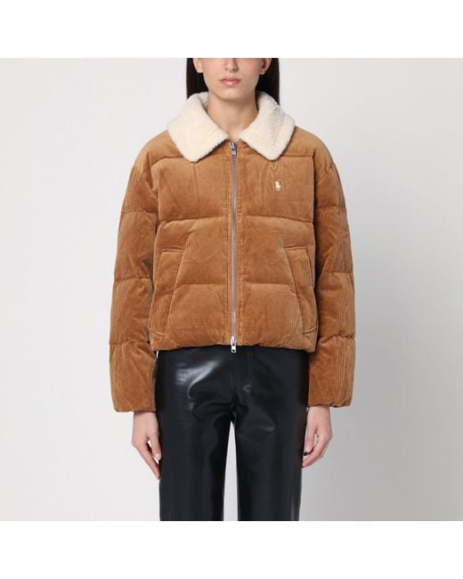 Polo Ralph Lauren Camel-coloured Corduroy Down Jacket in Brown | Lyst