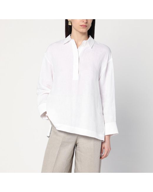 Max Mara White Polo Shirt In Linen Canvas | Lyst