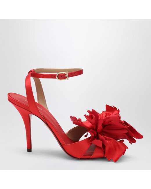 Ferragamo Satin Sandals With Flower in Red | Lyst UK