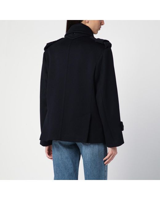 Max Mara Blue Double-breasted Wool Coat in Black | Lyst