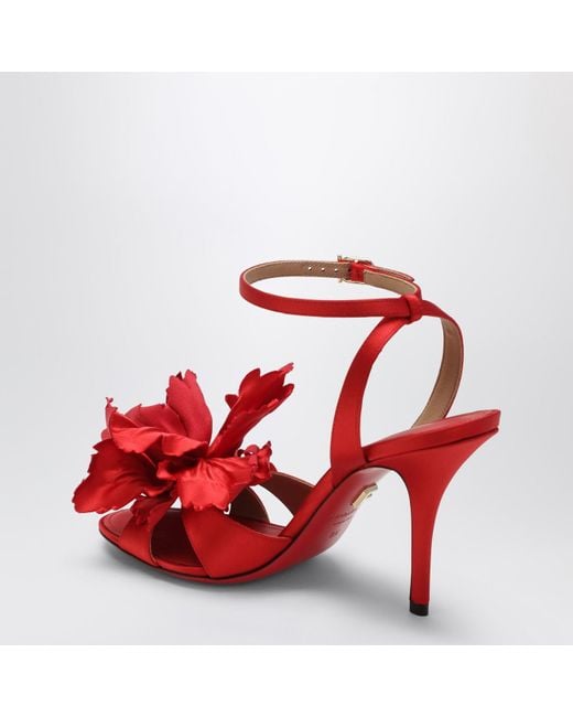 Ferragamo Satin Sandals With Flower in Red | Lyst UK