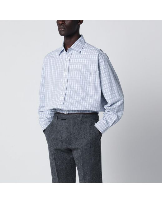 Prada Cropped Check-Pattern Shirt in Blue for Men | Lyst UK