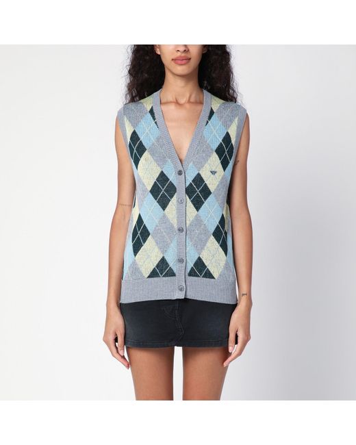 Prada Wool Waistcoat With Argyle Pattern in Blue | Lyst UK