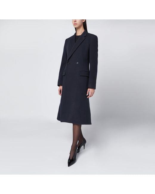 Balenciaga Midi Godet Wool Coat in Blue | Lyst UK