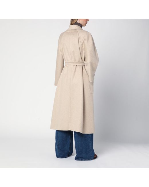 Max Mara Sand-coloured Cashmere Long Coat in Natural | Lyst