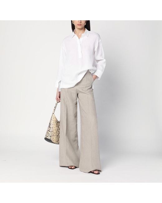 Max Mara White Polo Shirt In Linen Canvas | Lyst