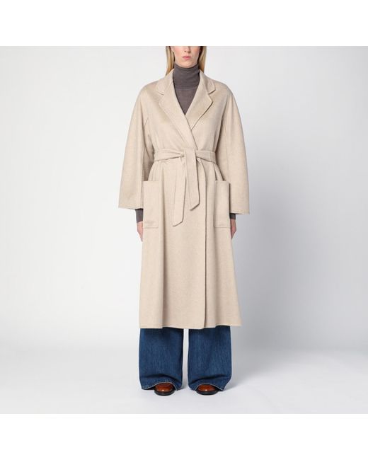 Max Mara Sand-coloured Cashmere Long Coat in Natural | Lyst