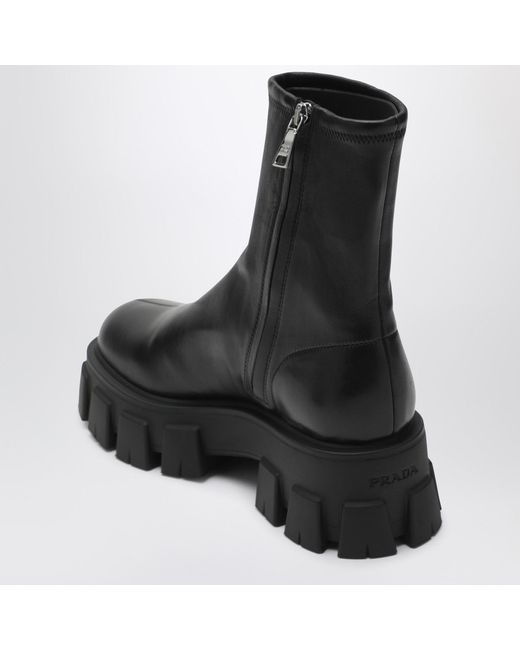 Prada Stretch Nappa Monolith Ankle Boots in Black | Lyst UK