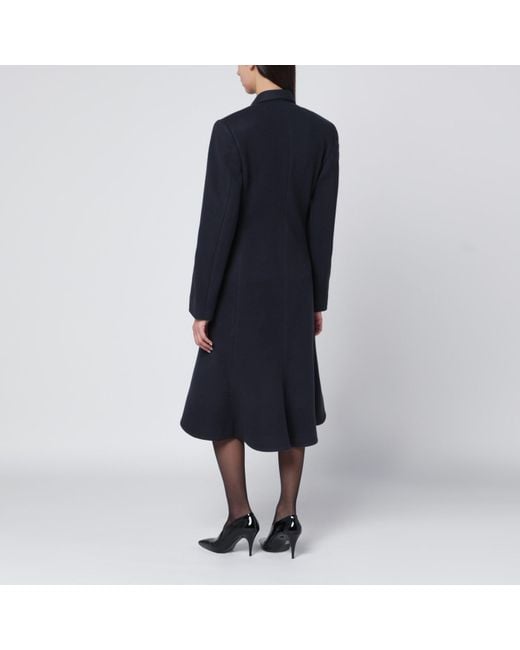 Balenciaga Midi Godet Wool Coat in Blue | Lyst UK