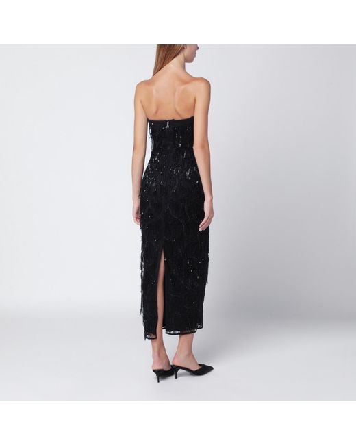 ROTATE BIRGER CHRISTENSEN Beaded Fringe Midi Dress in Black | Lyst UK