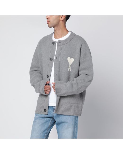 Ami Paris Wool Cardigan Ami De Coeur in Grey for Men | Lyst UK