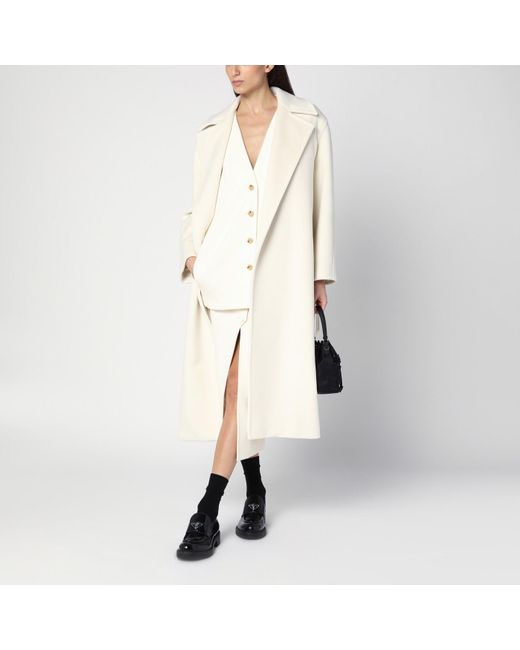 Max Mara White Cashmere Blend Dressing Gown Coat in Natural | Lyst