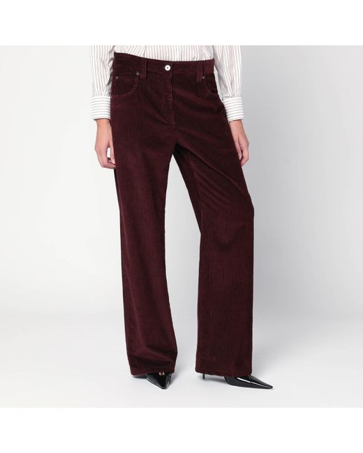 Brunello Cucinelli Wide-Leg Bordeaux Velvet Trousers in Red | Lyst UK