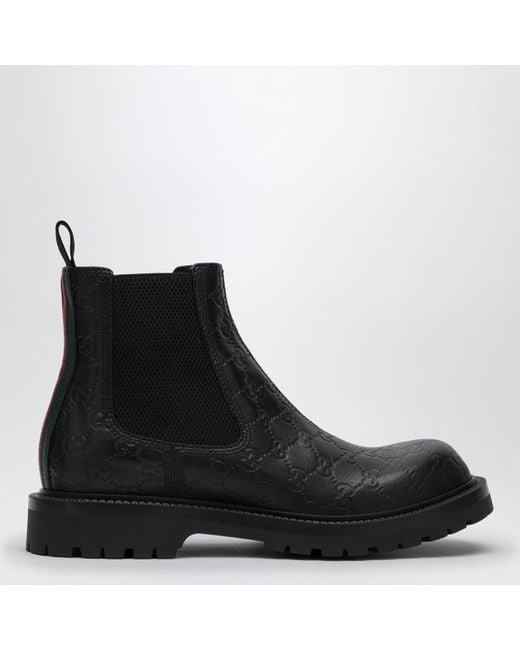 Gucci Embossed Leather Ankle Boots in Black for Men | Lyst UK