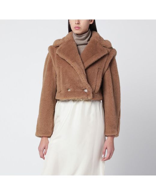 Max Mara Camel Short Teddy Coat in Brown | Lyst UK