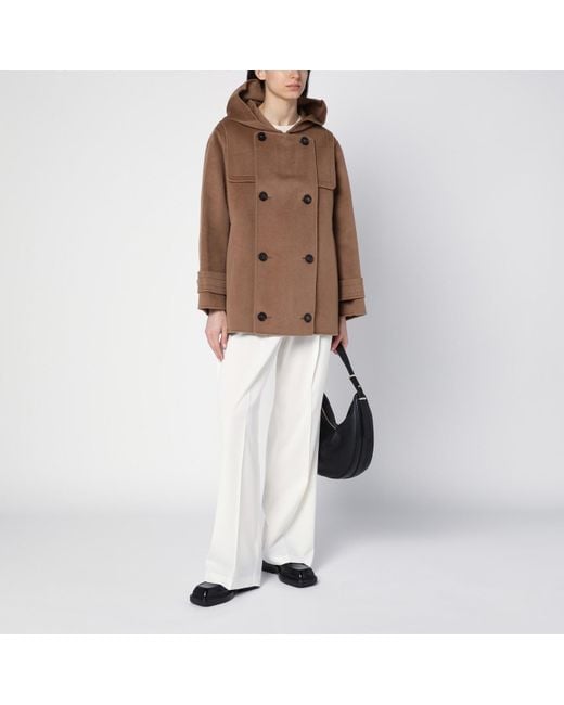 Max Mara Short Light Double-breasted Wool Coat in Brown | Lyst