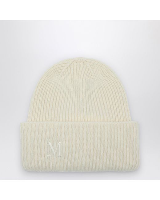 Max Mara White Cashmere Cap With Logo | Lyst