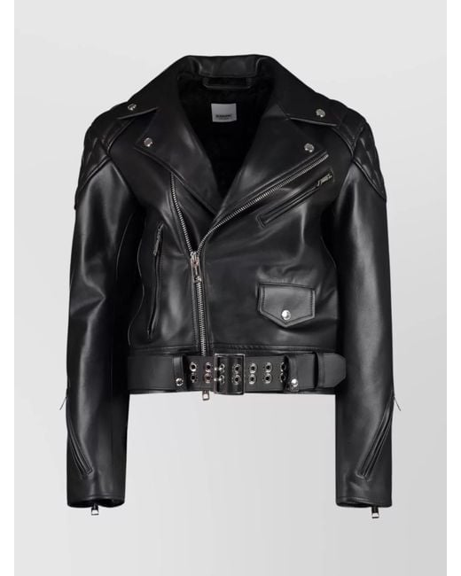 Burberry Leather Jacket With Waist Belt And Quilted Shoulders in Black ...