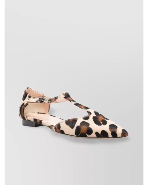 P.A.R.O.S.H. Leopard Print Pointed Toe T-Bar Shoes in Metallic | Lyst