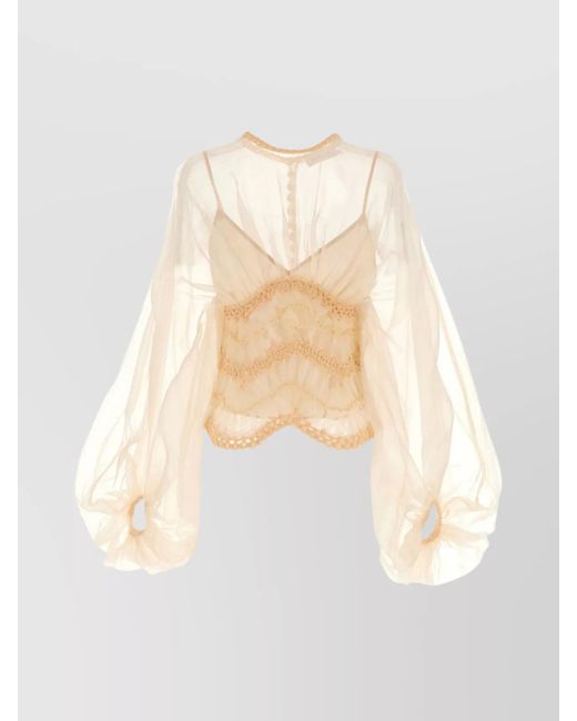 Zimmermann 'Glow Macrame' Sheer Ruffle Blouse in White | Lyst