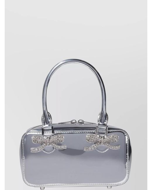 Self-Portrait Bow Detail Metallic Tote Bag Handles in Gray | Lyst