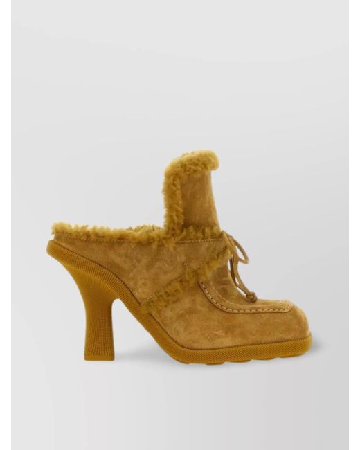 Burberry Highland 90 Mule With Faux Fur Trim in Natural | Lyst