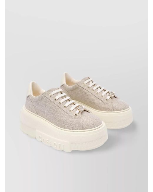 Casadei Nexus Fabric Platform Sneakers in Natural | Lyst UK