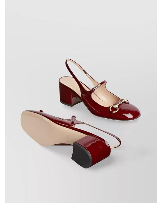 Gucci Square Toe Block Heel Patent Sling Back in Pink | Lyst