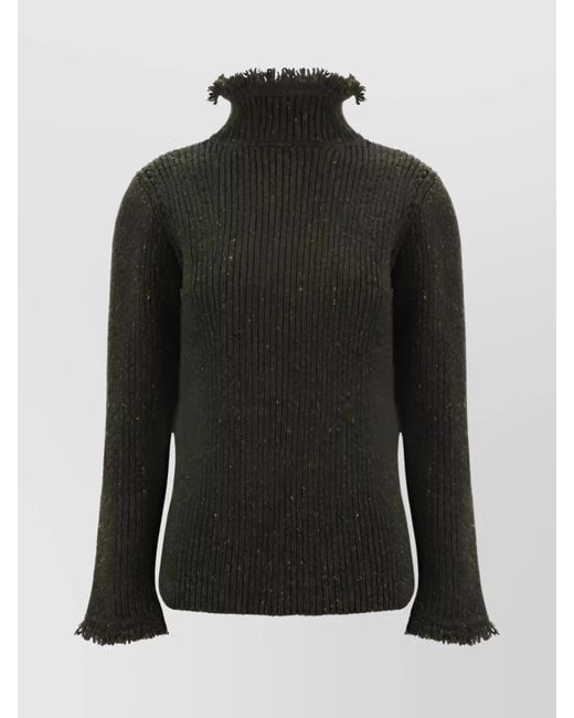 Burberry Frayed Wool Turtleneck Sweater in Black | Lyst