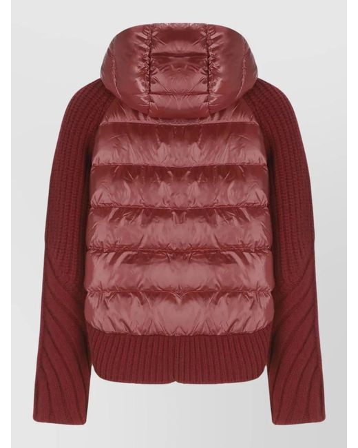 Herno Hooded Wool Knit Down Jacket in Red | Lyst UK