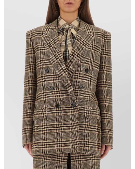 Saint Laurent Double-Breasted Check Pattern Jacket in Brown | Lyst UK