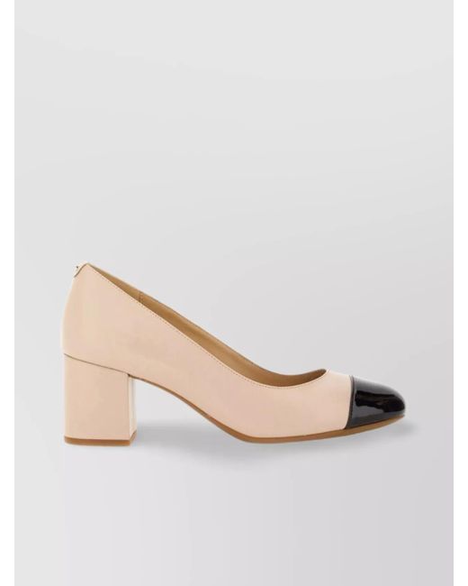 Michael Kors Block Heel Round Toe Two-Tone Pumps in Natural | Lyst