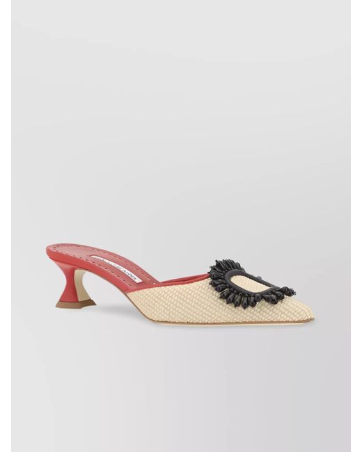 Manolo Blahnik Raffia Beaded Circle Pumps in Pink | Lyst