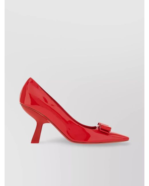 Ferragamo Pointed Toe Kitten Heel Pumps With Bow Detailing in Red | Lyst