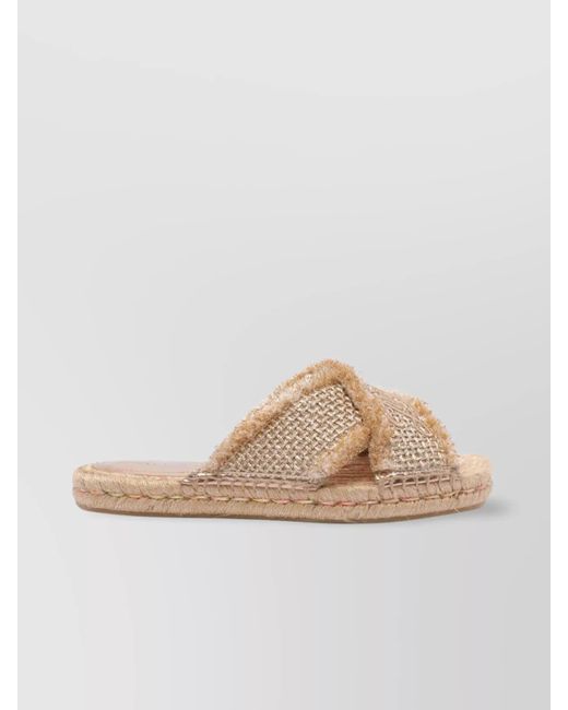 Jimmy Choo Squared Toe Fabric Upper Sandals in Natural | Lyst