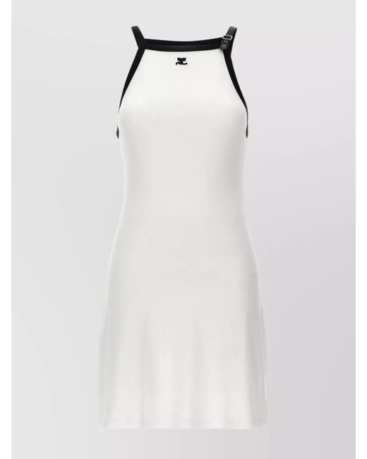 Courreges Detail Buckle Trim Halter Sleeveless Dress in White | Lyst UK