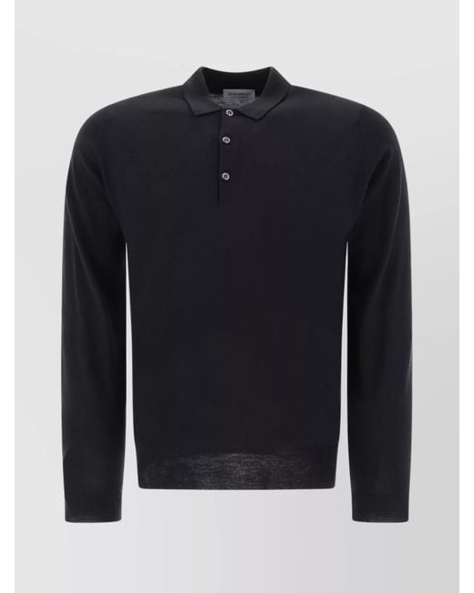 John Smedley Polo Shirt Ribbed Collar Cuffs Hem in Blue for Men | Lyst UK