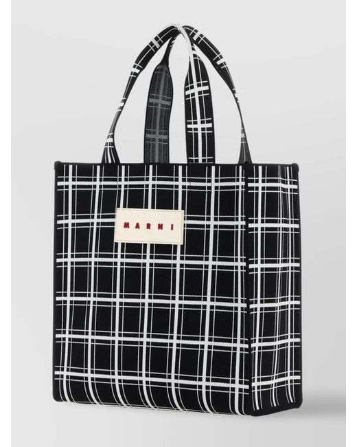 Marni Fabric Tote With Embroidered Pattern in Black | Lyst UK