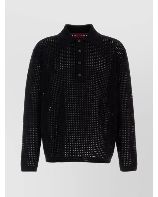 Gucci Crochet Polo Shirt With Collar And Mesh Texture in Black for Men ...
