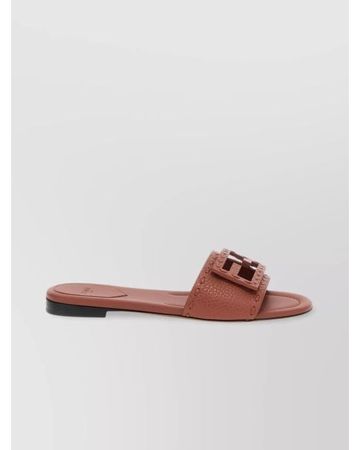 Fendi Textured Sole Open Toe Slides in Brown | Lyst