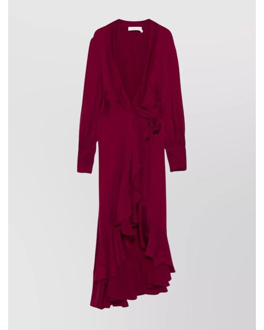 Zimmermann Silk Midi Robe Wrap in Red | Lyst