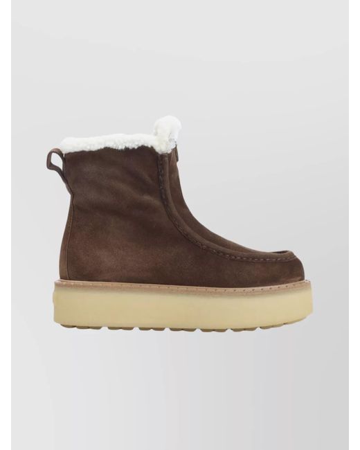 Prada Platform Booties Featuring Shearling Lining in Brown | Lyst
