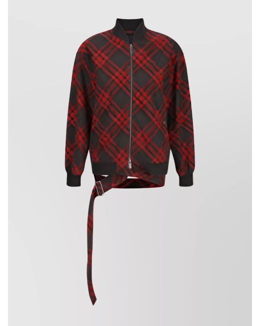Burberry Check Pattern Wool Collar Jacket in Red | Lyst