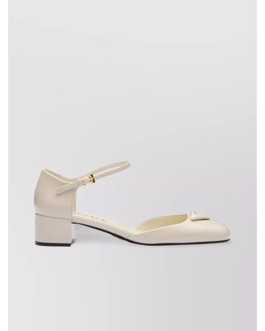 Prada Block Heel Rounded Toe Pumps in White | Lyst