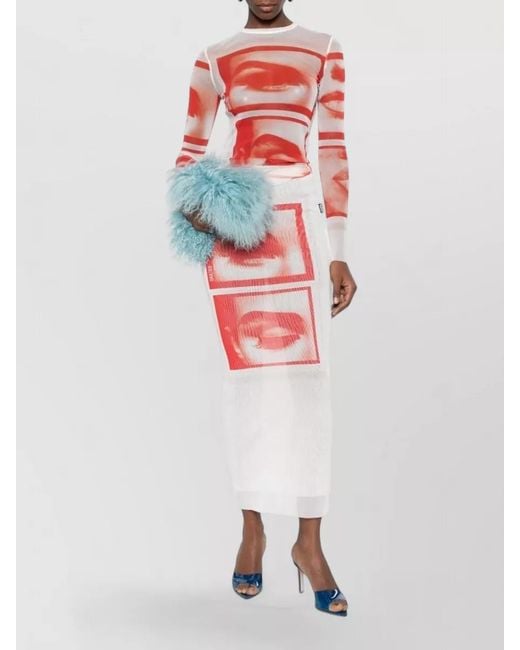 Jean Paul Gaultier Long Sleeve Stretch Sheer Graphic Crew Top in Pink ...