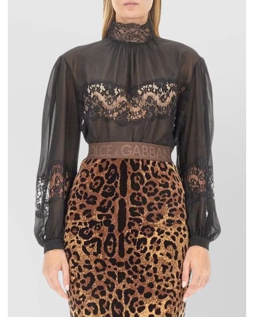 Dolce & Gabbana High Neck Lace Detailing Blouse | Lyst UK