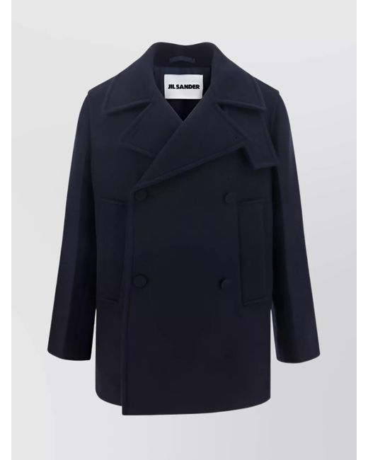 Jil Sander Structured Wool Caban Jacket With Back Vent in Blue for Men | Lyst